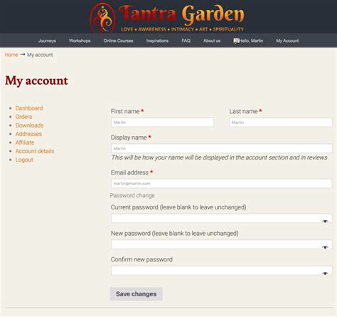 How To Change My Password Tantra Garden