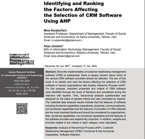 Identifying And Ranking The Factors Affecting The Selection Of Crm