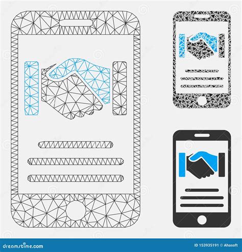 Mobile Agreement Handshake Vector Mesh Carcass Model And Triangle Mosaic Icon Stock Vector