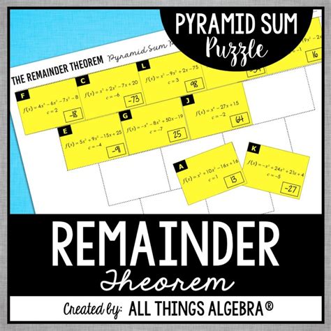 The Remainder Theorem Synthetic Substitution Pyramid Sum Puzzle All