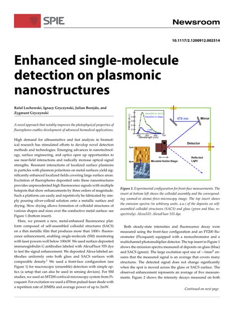 Pdf Enhanced Single Molecule Detection On Plasmonic Nanostructures