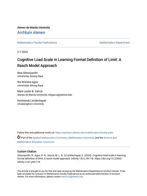 Cognitive Load Scale In Learning Formal Definition Of Limit A Ra Pdf