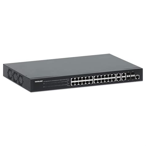 24 Port Gbe Poe Web Managed Switch Mit 4 Gbe Kombo Base T Sfp Ports Intellinet Deutschland