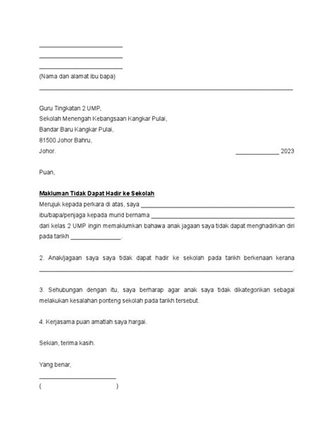 Template Surat Tidak Hadir Sekolah Pdf