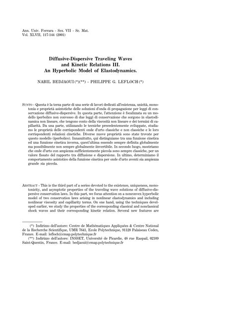 Pdf Diffusive Dispersive Traveling Waves And Kinetic Relations Iii An Hyperbolic Model Of