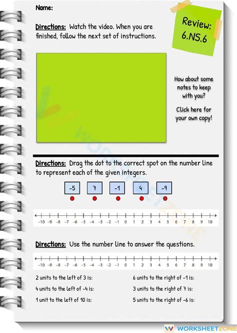 review integers and the number line worksheet
