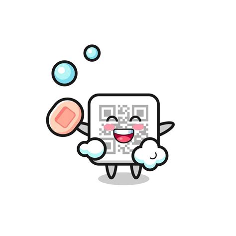 Qr Code Character Is Bathing While Holding Soap 6744898 Vector Art At Vecteezy