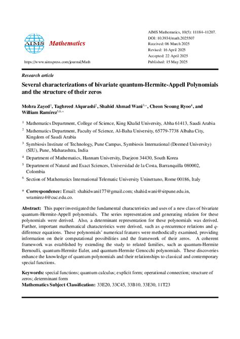 Pdf Several Characterizations Of Bivariate Quantum Hermite Appell Polynomials And The