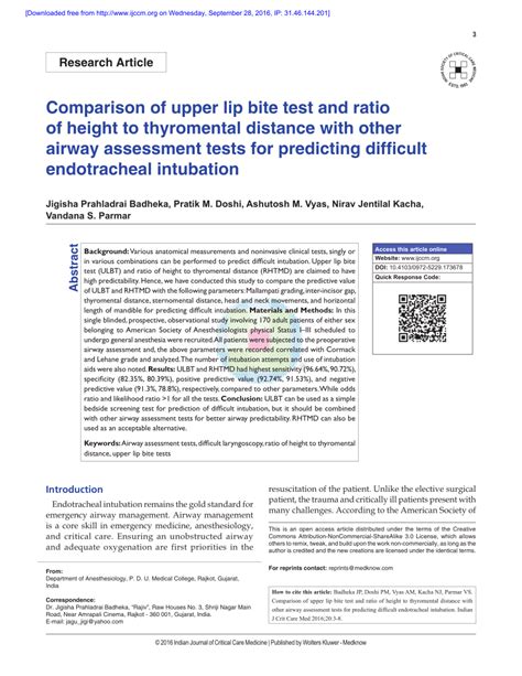 Pdf Comparison Of Upper Lip Bite Test And Ratio Of Height To