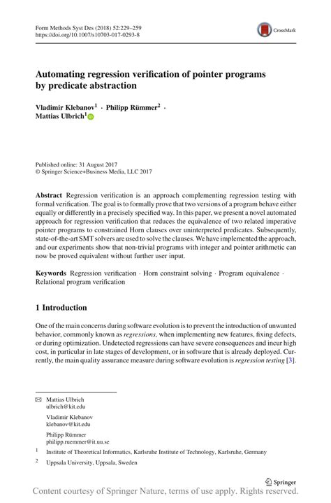 Automating Regression Verification Of Pointer Programs By Predicate