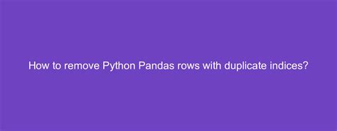 How To Remove Python Pandas Rows With Duplicate Indices