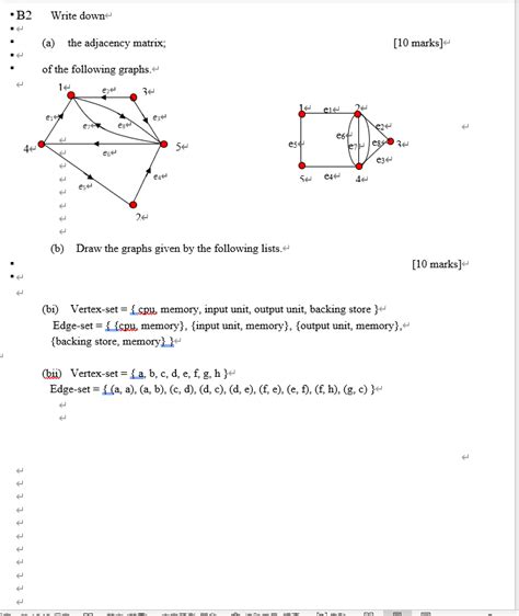 solved b2 write down a the adjacency matrix [10 marks] of