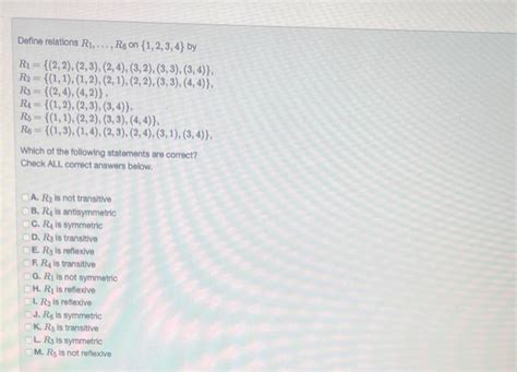 Solved Define Relations R1 R6 On 1 2 3 4 By Chegg Com