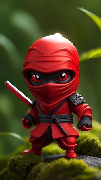 Premium Ai Image 3d Red Ninja Cartoon Character Digital Illustration