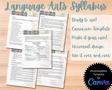 Language Arts Syllabus Template Middle School High School Canva