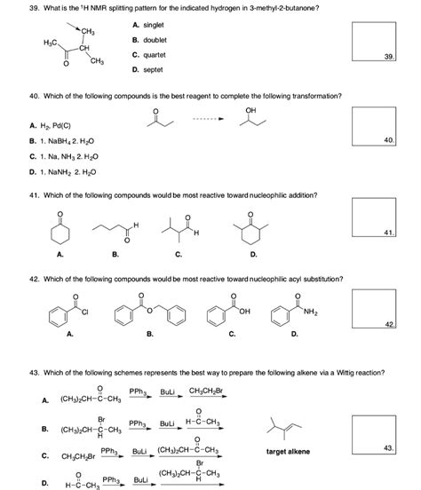 Solved 39 What Is The H Nmr Splitting Pattern For The Indicated Hydrogen In 3 Methyl