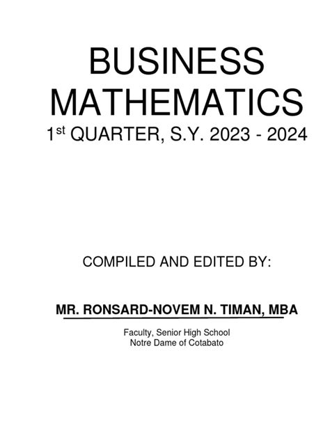 Business Math Chapter 1 Review On Fractions Hands Out Pdf