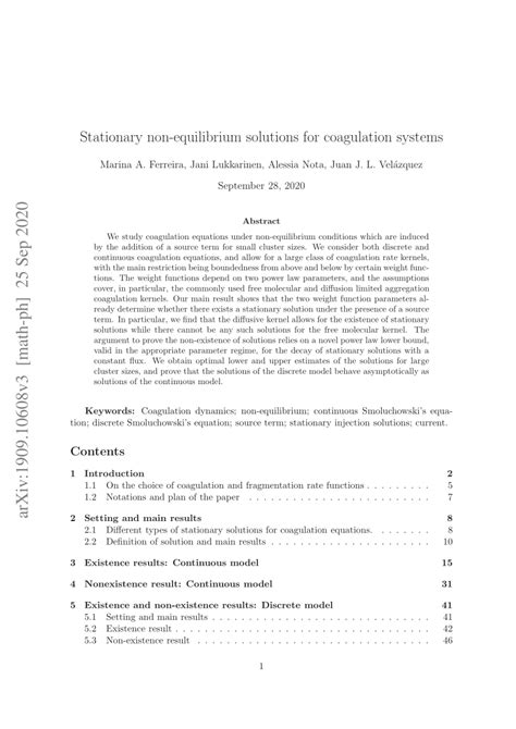 Pdf Stationary Non Equilibrium Solutions For Coagulation Systems