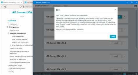 nrf connect sdk v2 1 1 fails to install automatically via toolchain