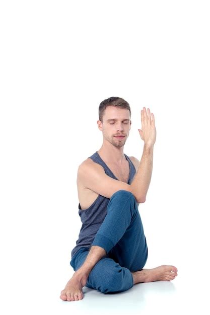 Premium Photo Adult Man Doing Exercise On White Background