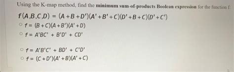 solved using the k map method find the minimum