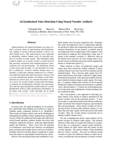 ai synthesized voice detection using neural vocoder artifacts pdf