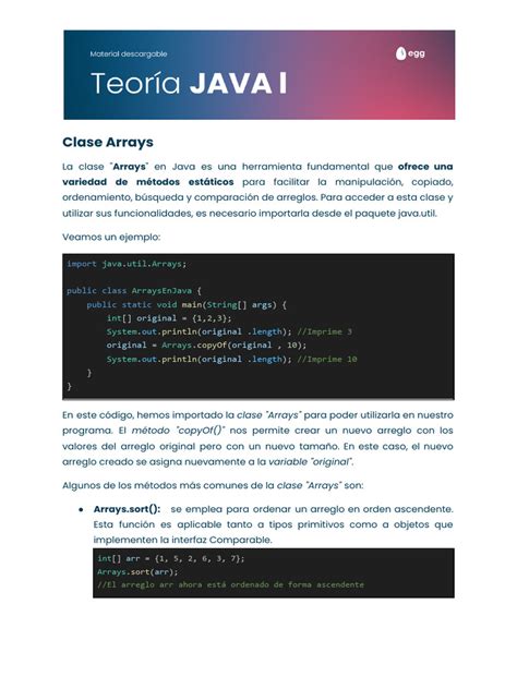 clase arrays pdf java lenguaje de programación matemáticas