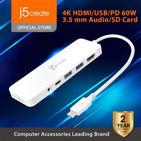 J Create JCD In Hab USB C Type C Hub With K HDMI USB C PD W Card Reader RJ