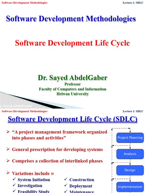 Lecture 1 Software Development Methodologies Sdlc Pdf Software