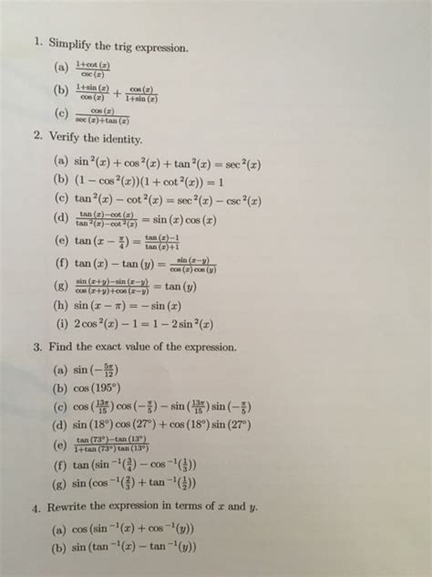 solved simplify the trig expression 1 cot x csc x