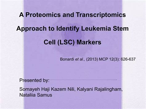 A Proteomics And Transcriptomics Approach To Identify Leukemia Stem