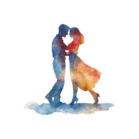 Abstract Color Silhouette Of Couple Dancing Vector Illustration In Watercolor Style Premium Ai