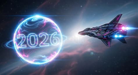 Spaceship Flying Towards 2026 Globe Stock Illustration Illustration