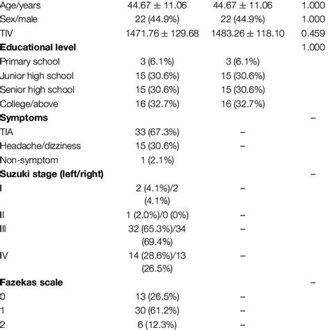 The Binary Matrices Of Patients With Ischemic Mmd Patients A And