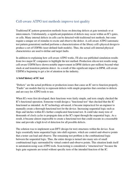 Cell Aware Atpg Test Methods Improve Test Quality A Brief History Of