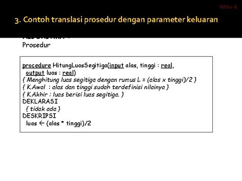 Algoritma Dan Pemrograman I Prosedur Wilisk Prosedur Dan