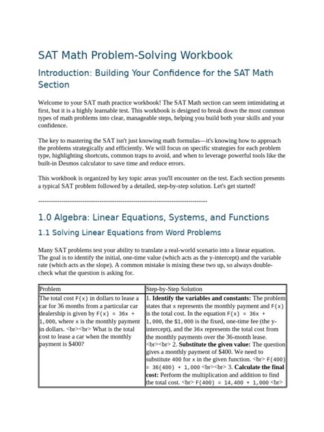 Sat Math Problem Solving Workbook Pdf Quadratic Equation Equations