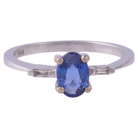 Oval Blue Sapphire Gemstone Ring Ruby Diamond Ruby 10 Karat White Gold