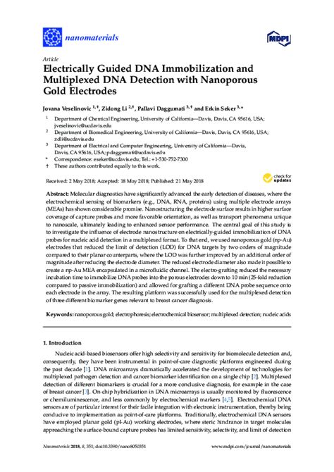 Pdf Electrically Guided Dna Immobilization And Multiplexed Dna Detection With Nanoporous Gold