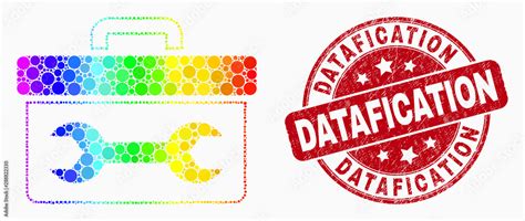 Dotted Spectrum Wrench Toolbox Mosaic Icon And Datafication Stamp Red