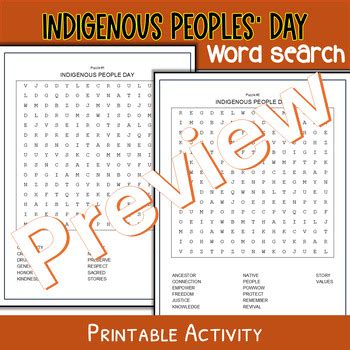 Indigenous Peoples Day Word Search Heritage Month Indigenous Peoples Day