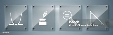 Set Triangle Math Calculation Feather And Inkwell And Graph Schedule Chart Diagram Square Glass