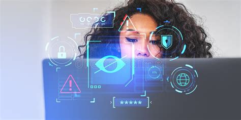 African Woman With Laptop Sensitive Content Warning Sign Stock Image