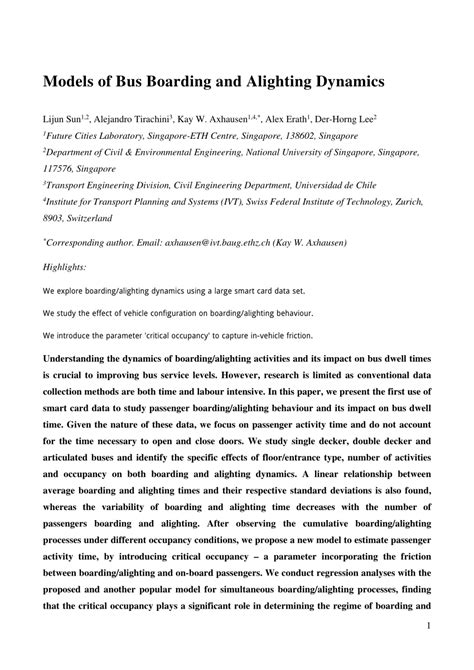 Pdf Models Of Bus Boarding And Alighting Dynamics