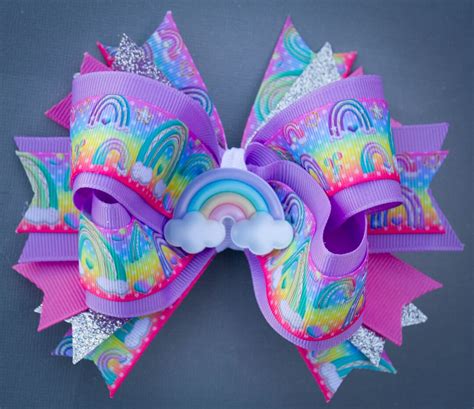 5 12 Rainbow Hair Bow Rainbow Bow Rainbow Party Rainbow Birthday