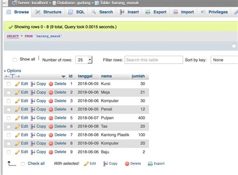 Membuat Database Gudang Dan Tabel Barangmasuk Malas Ngoding