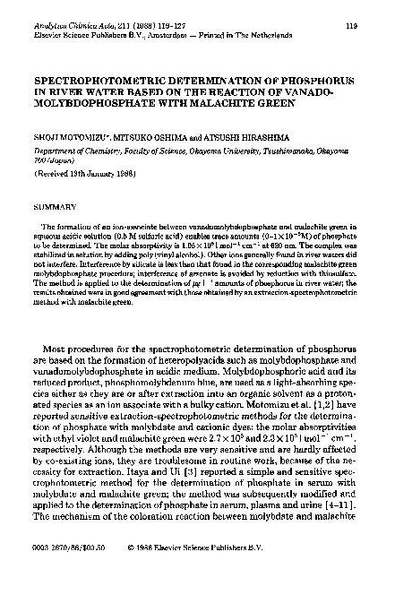 Pdf Spectrophotometric Determination Of Phosphorus In River Water Based On The Reaction Of