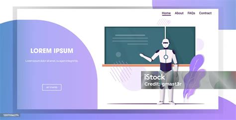 칠판 인공 지능 기술 교육 개념 학교 교실 수평 전체 길이 복사 공간 앞에 서있는 현대 로봇 교사 교실에 대한 스톡 벡터 아트 및 기타 이미지 Istock