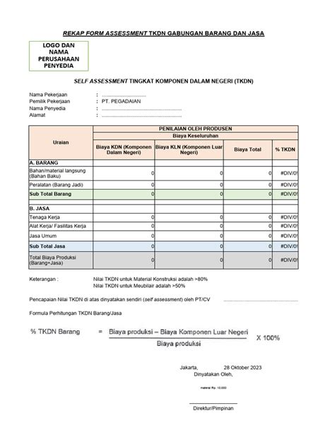 Form Self Assessment Tkdn Pdf