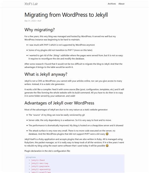 Migrating From Wordpress To Jekyll Xtofs Lair